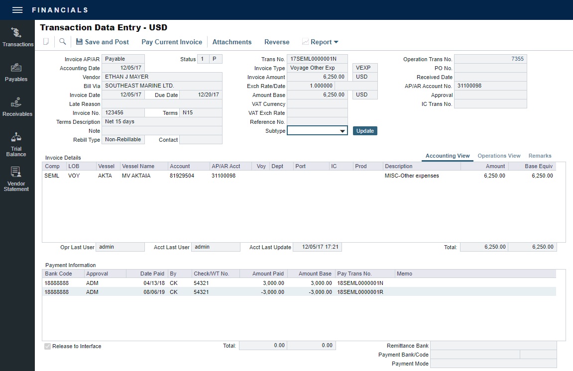 VIP - Transaction Data Entry